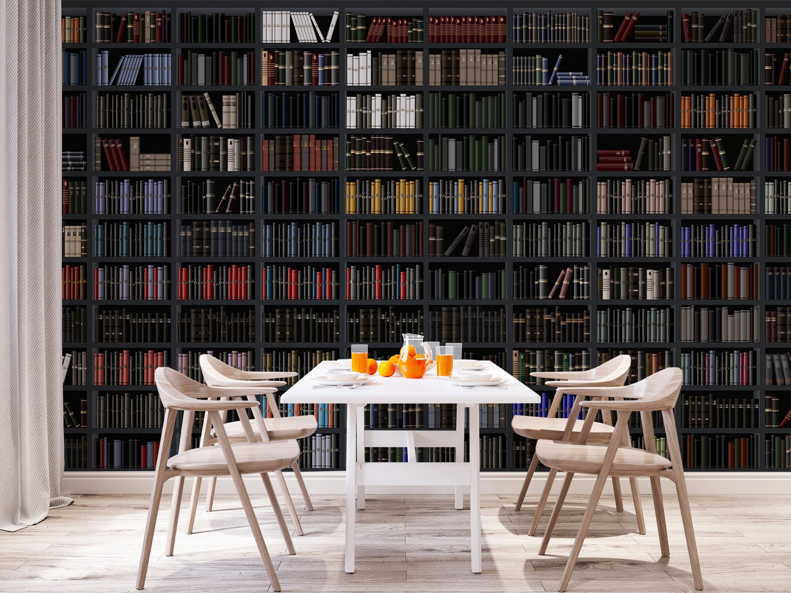 3D Black Library Books Wall Mural | Large Bookshelf Paper Wallpaper ...