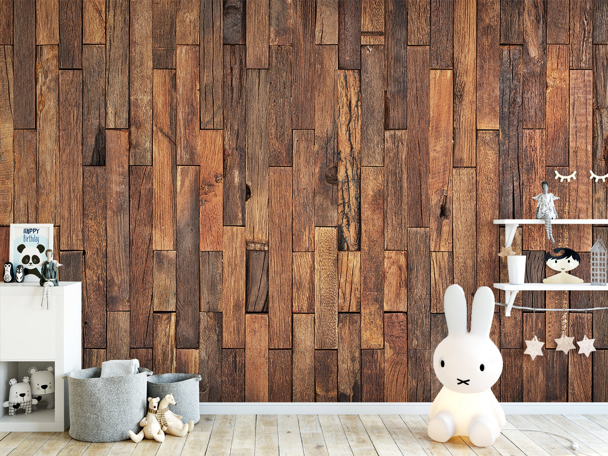 Rustic Wood Panel Wallpaper Mural: Textured Brown Woodgrain - Etsy