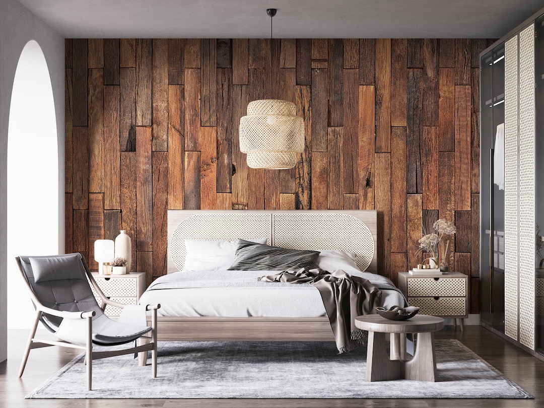 Rustic Wood Panel Wallpaper Mural: Textured Brown Woodgrain - Etsy