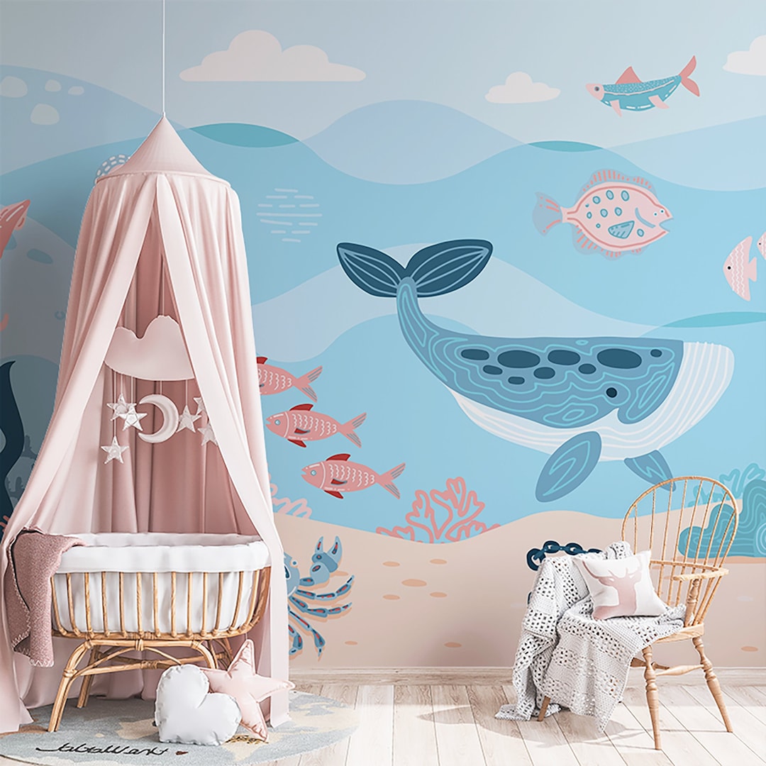 Cute Underwater Sea Animals Nursery Wallpaper | Nursery Decor | DIY ...