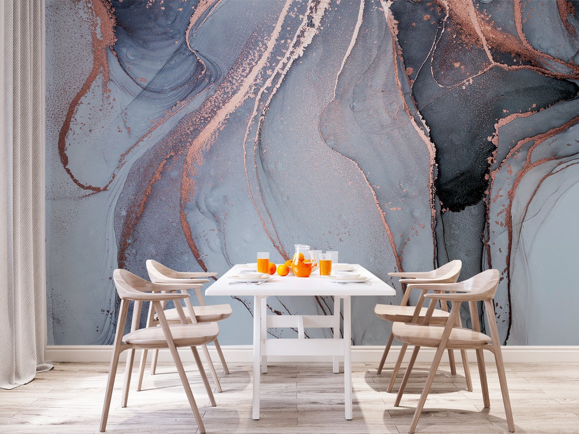 Grey and Copper Marble Wall Mural | Abstract Fluid Art Paper Wallpaper ...
