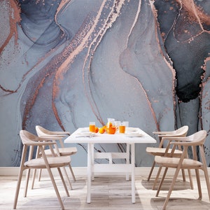 Grey and Copper Marble Wall Mural | Abstract Fluid Art Paper Wallpaper ...