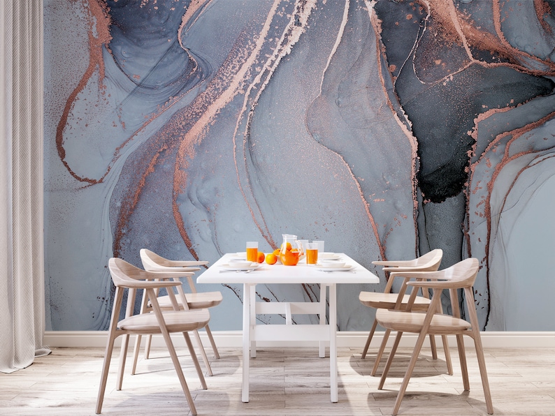Grey and Copper Marble Wall Mural | Abstract Fluid Art Paper Wallpaper ...