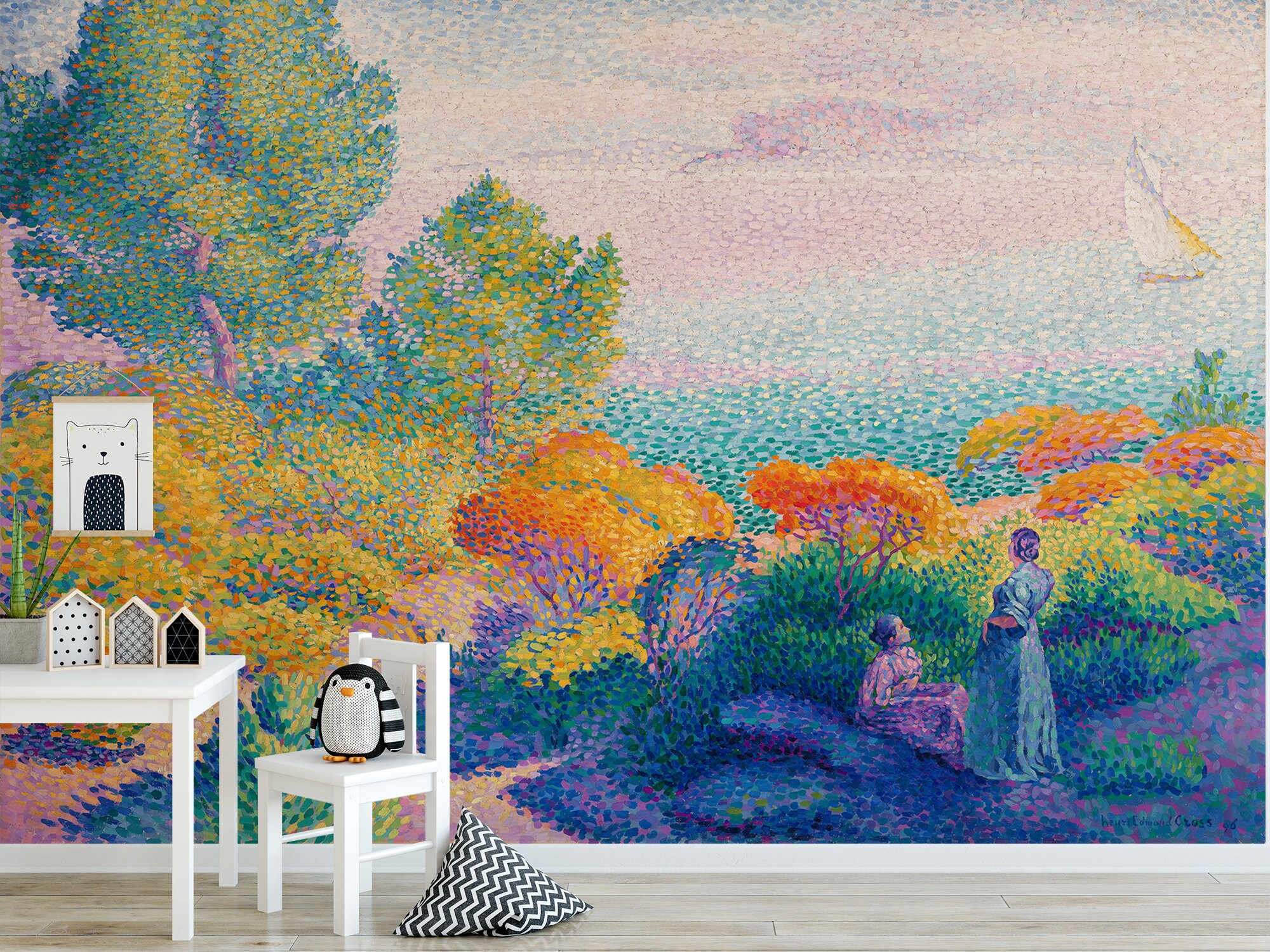 Pointillism Painting Wall Mural | Landscape Art Wallpaper | Easy DIY ...