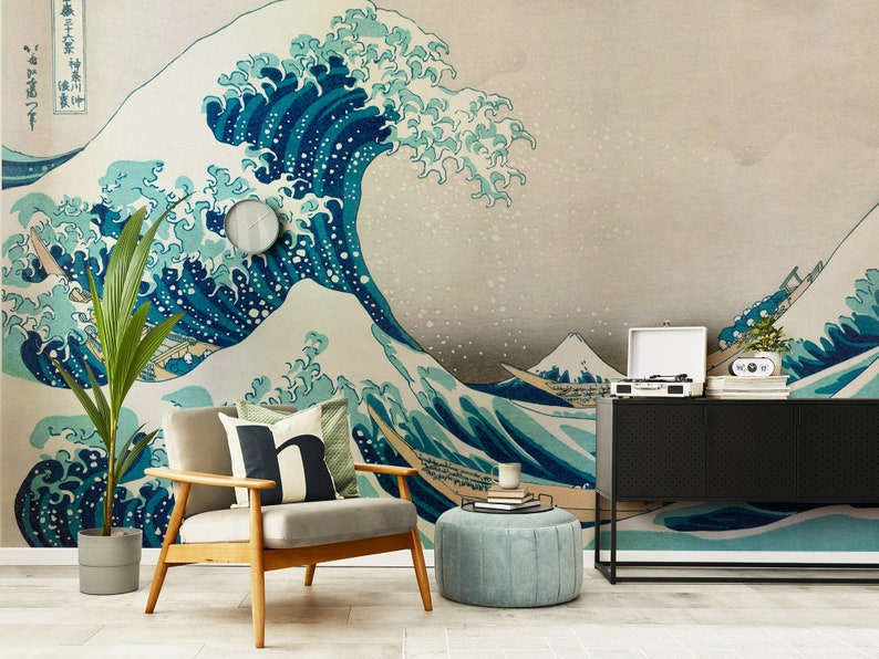 Vintage Painting Wall Mural | Japanese Seascape Art Wallpaper | Easy ...
