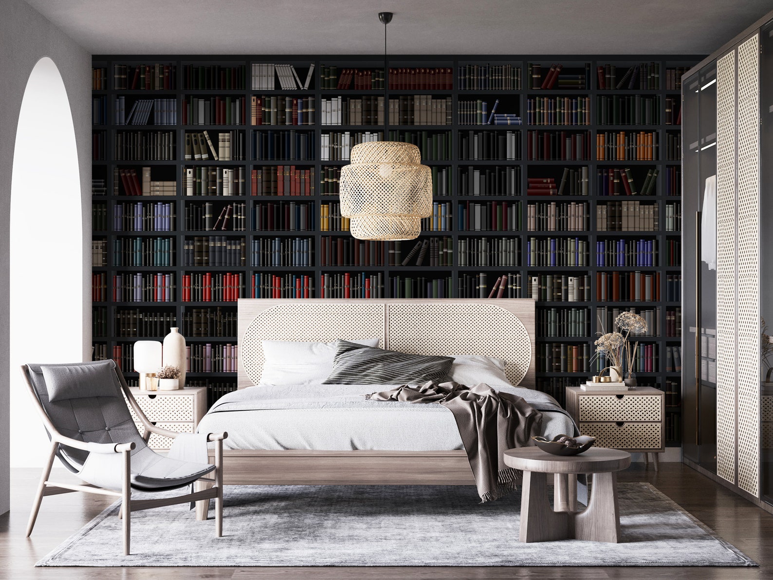 3D Black Library Books Wall Mural | Large Bookshelf Paper Wallpaper ...