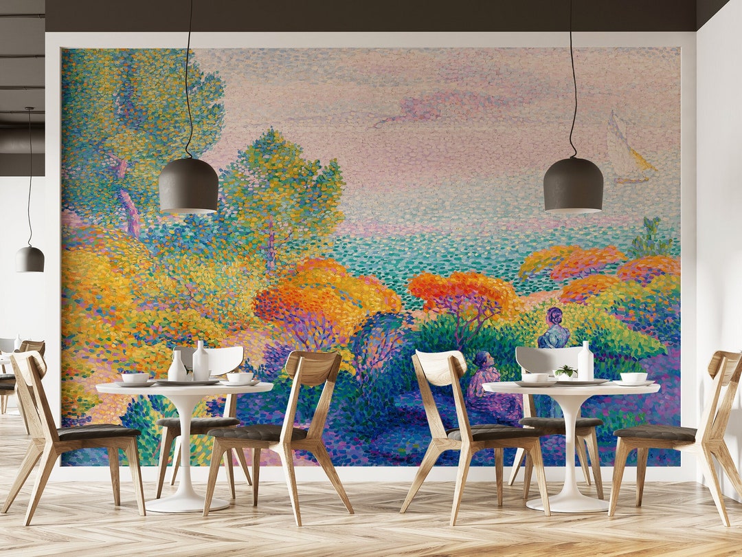 Pointillism Painting Wall Mural | Landscape Art Wallpaper | Easy DIY ...