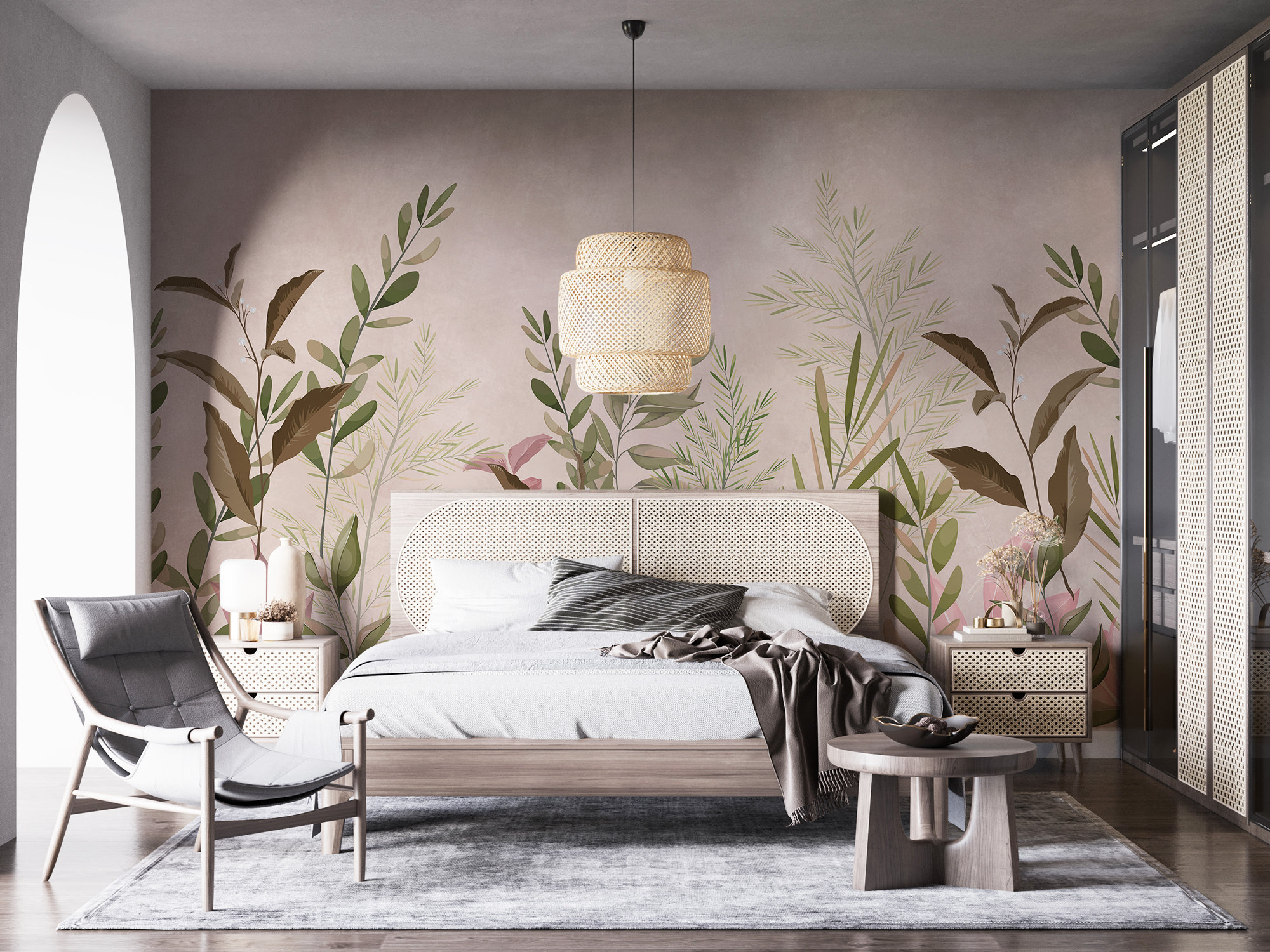 Rustic Warm Floral Wall Mural | Neutral Boho Flowers Paper Wallpaper ...