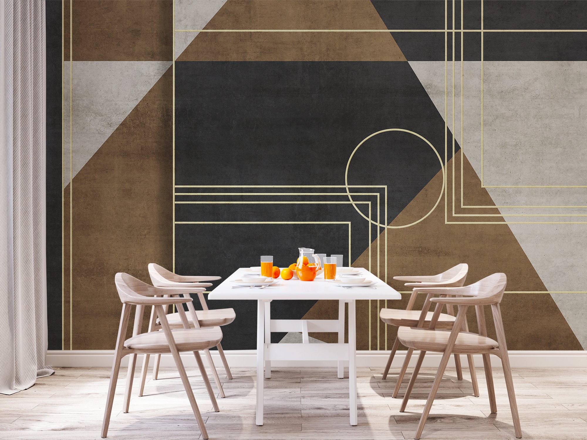 Modern Block Colour Wall Mural | Black, Brown, Gold Art Deco Paper ...