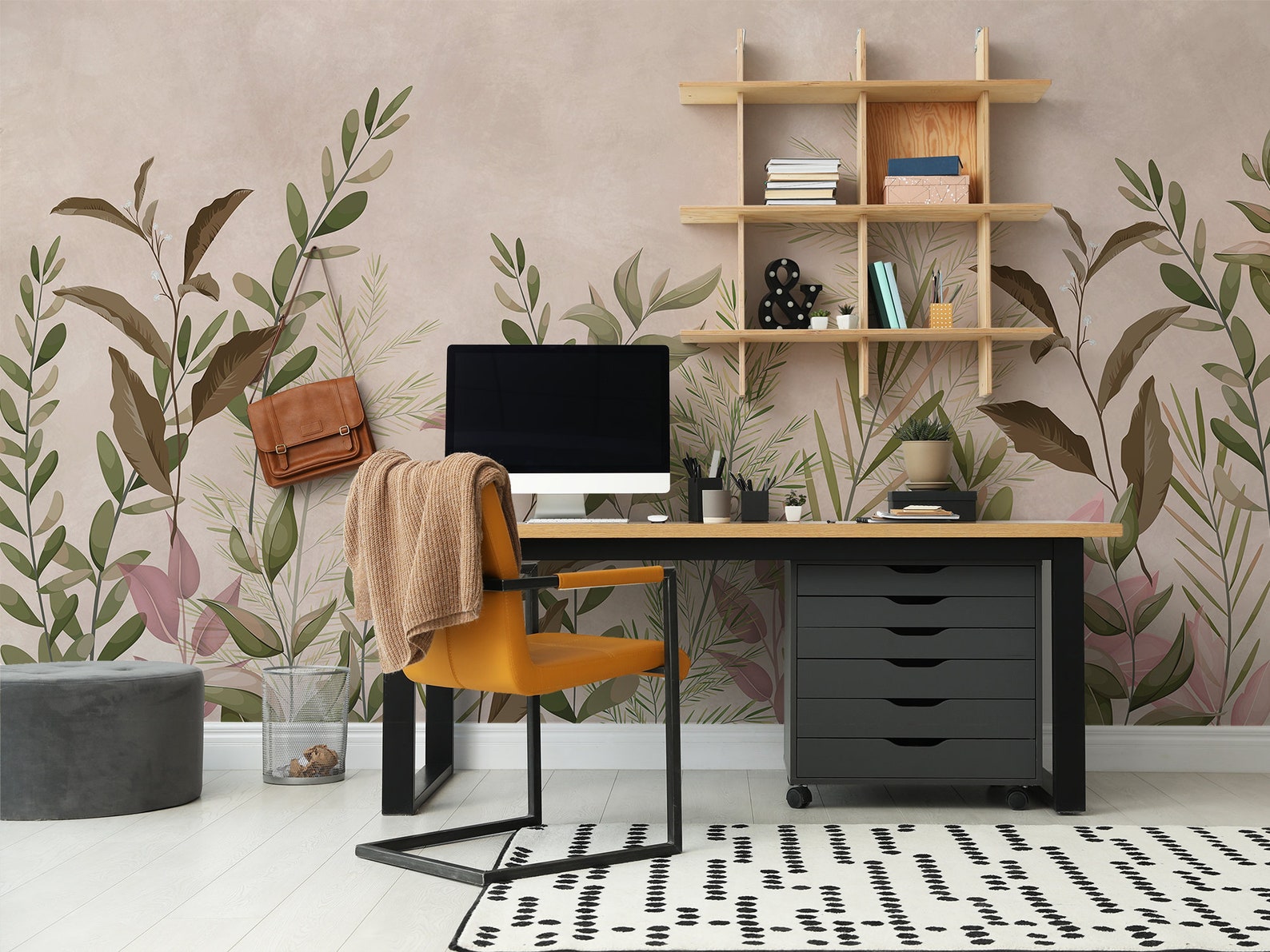 Rustic Warm Floral Wall Mural | Neutral Boho Flowers Paper Wallpaper ...