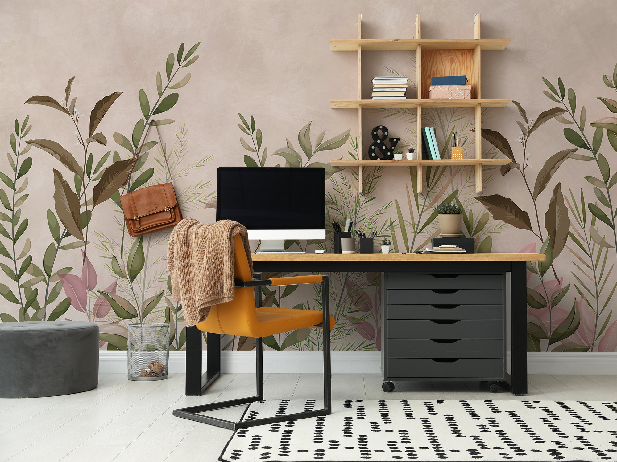 Rustic Warm Floral Wall Mural | Neutral Boho Flowers Paper Wallpaper ...