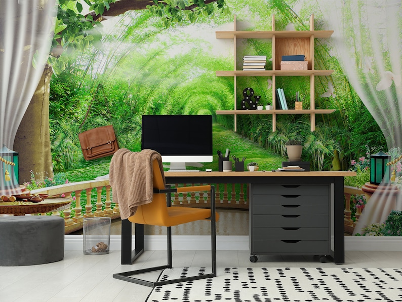 3D Green Garden Balcony Wall Mural: Paradise Scene Wallpaper - Etsy Israel