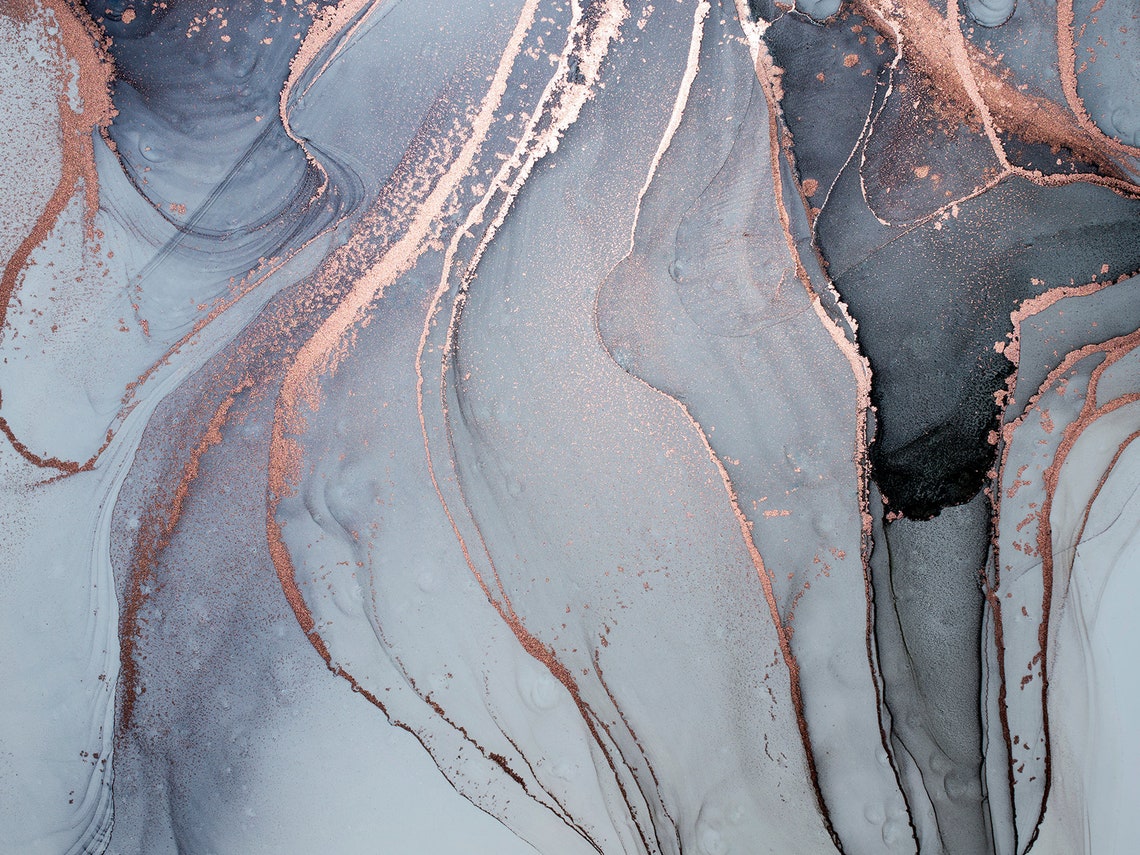 Grey and Copper Marble Wall Mural | Abstract Fluid Art Paper Wallpaper ...