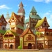 Fantasy Cartoon Village Scene Wall Mural | Blue Sky Dnd Cottages Paper ...