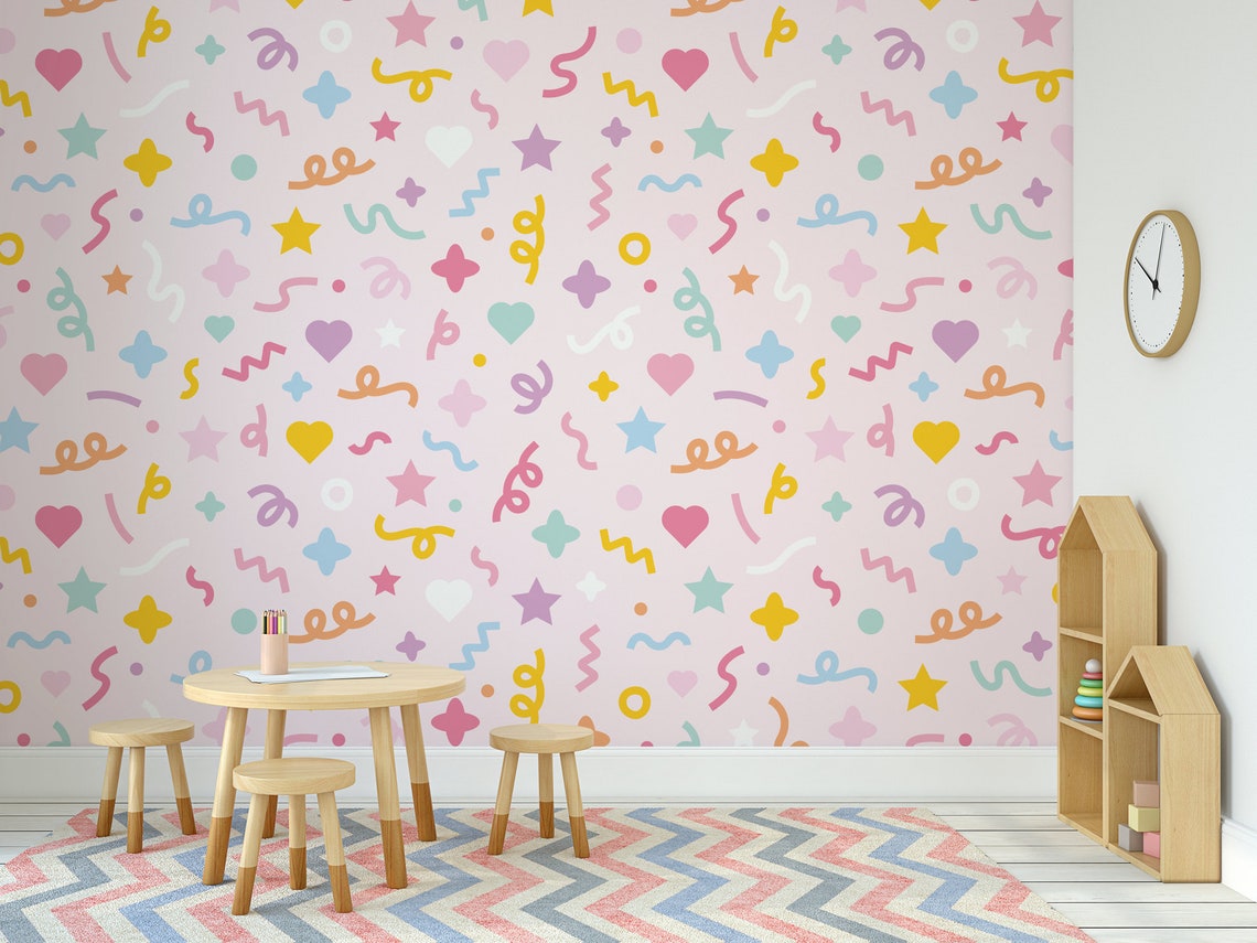 Cute Pink Pastel Doodle Nursery Wallpaper | Nursery Decor | DIY Wall ...
