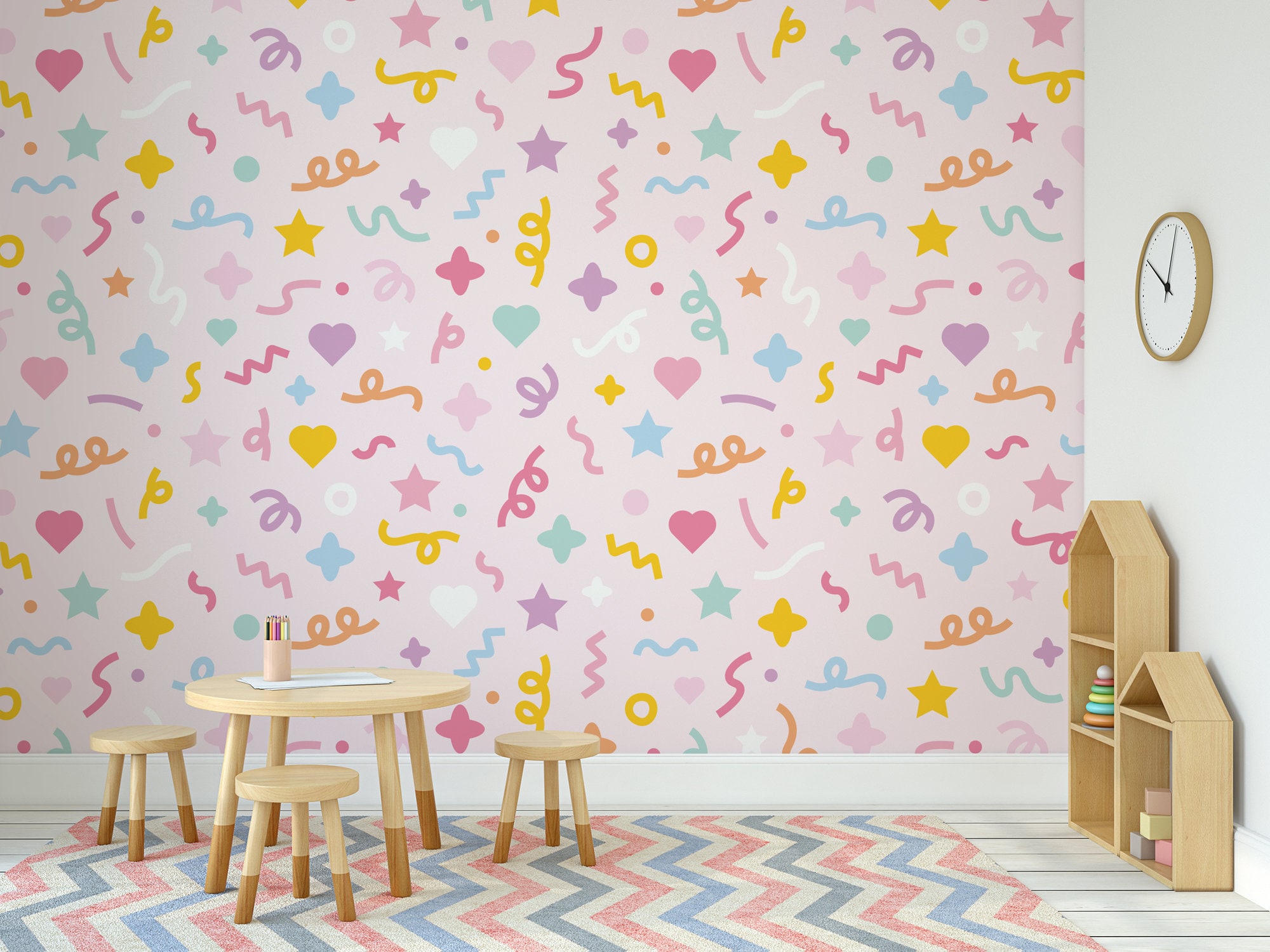 Cute Pink Pastel Doodle Nursery Wallpaper | Nursery Decor | DIY Wall ...