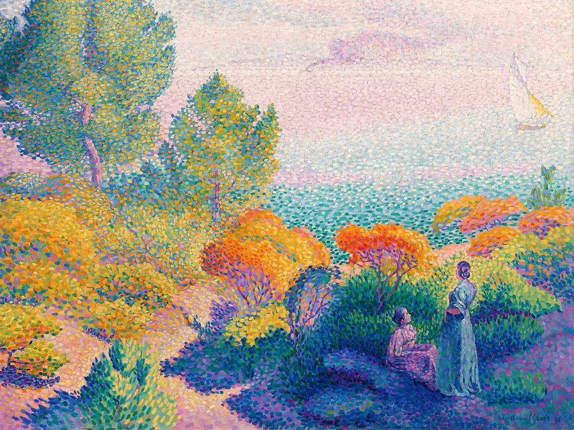 Pointillism Painting Wall Mural | Landscape Art Wallpaper | Easy DIY ...