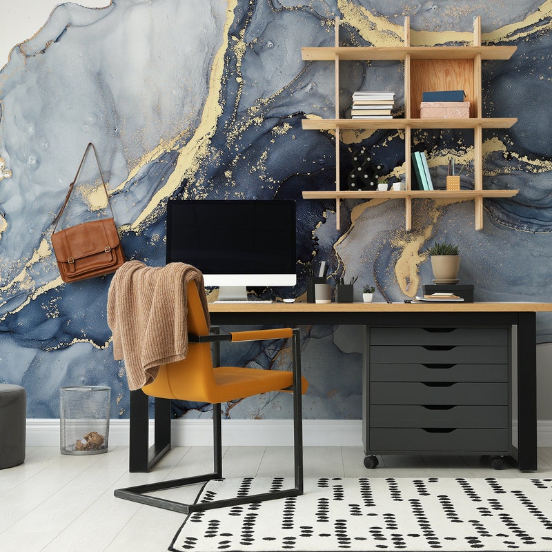 Navy Gold Wallpaper - Etsy