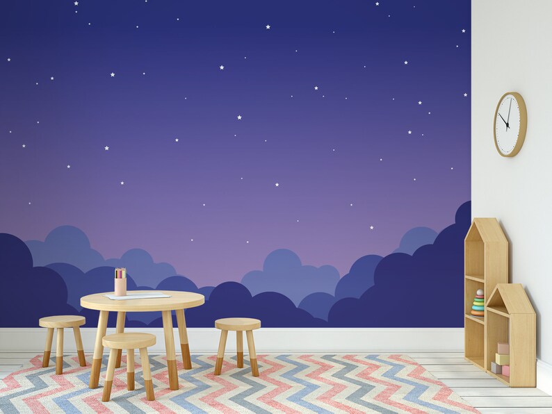 Purple Starry Night Nursery Wallpaper | Nursery Decor | DIY Wall Art ...