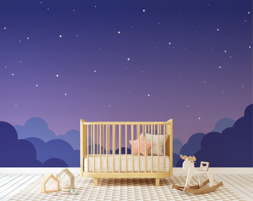 Purple Starry Night Nursery Wallpaper | Nursery Decor | DIY Wall Art ...