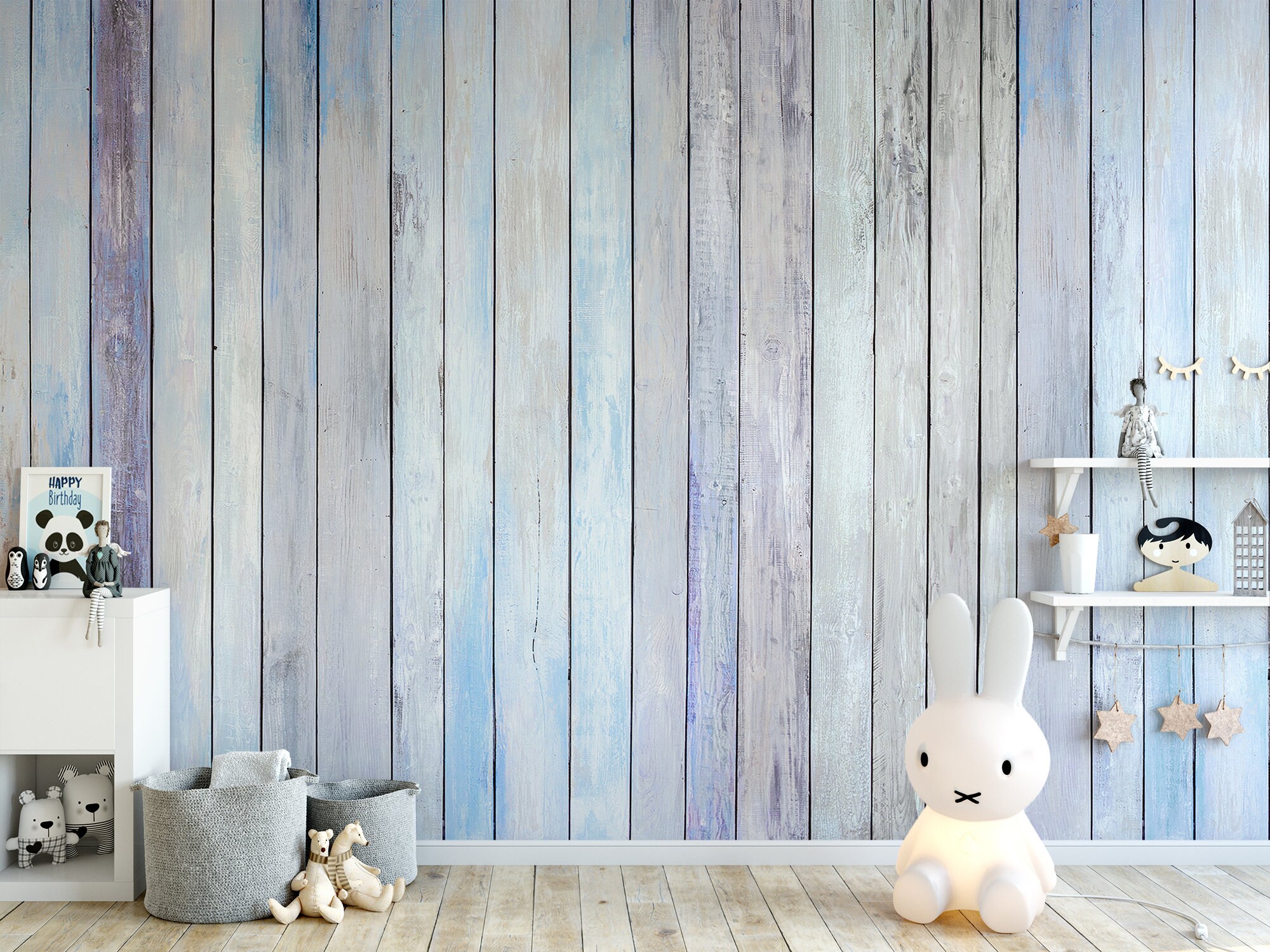 Rustic Blue Wood Panel Wall Mural | Grunge Woodgrain Pastel Paper ...