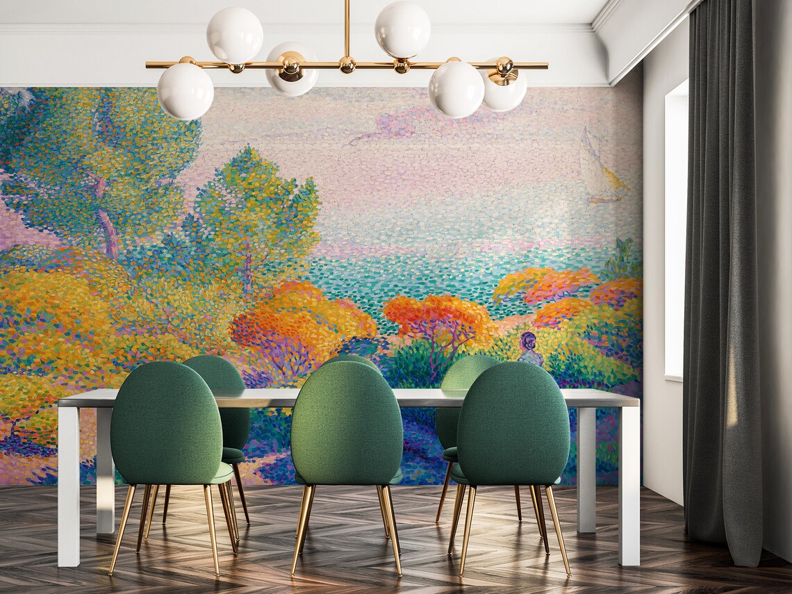 Pointillism Painting Wall Mural Landscape Art Wallpaper Easy DIY ...