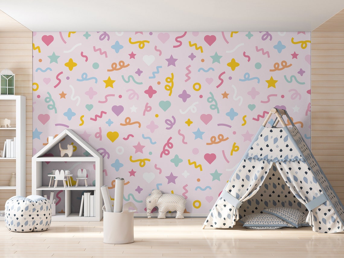 Cute Pink Pastel Doodle Nursery Wallpaper | Nursery Decor | DIY Wall ...