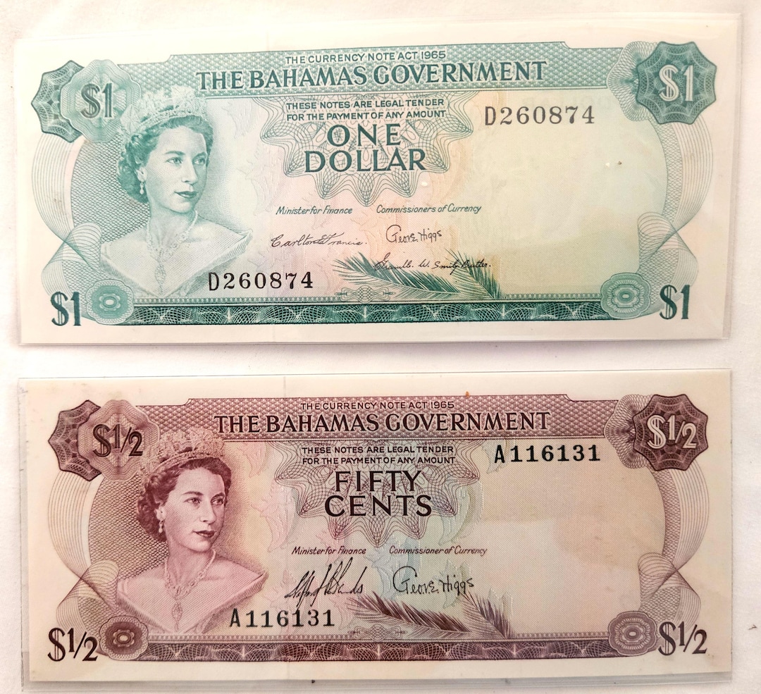 1965 Bahamas Currency: One Dollar & Fifty Cent Notes - Uncirculated ...