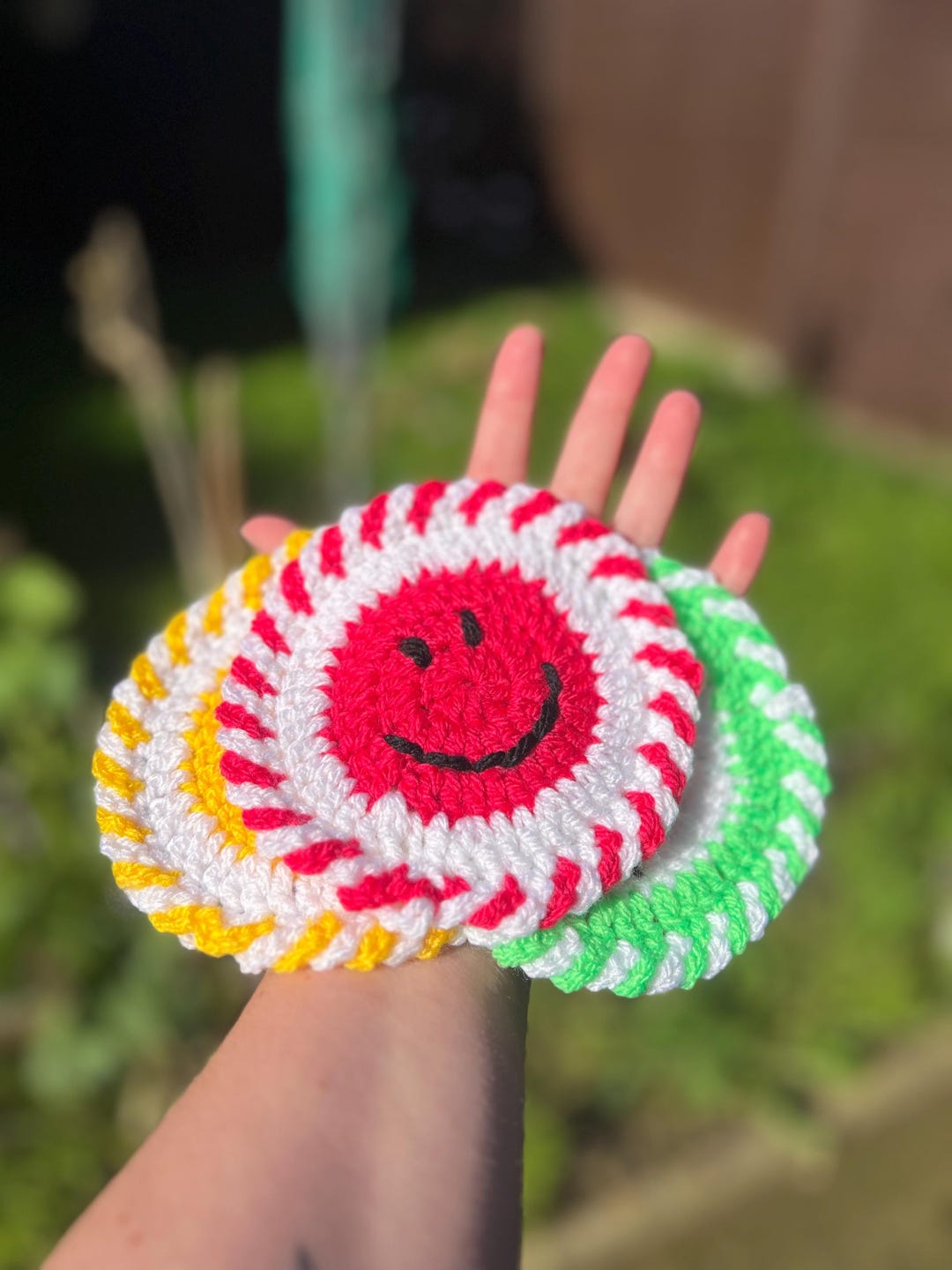 Set of 3 Funky Smiley Face Crochet Coasters - Etsy