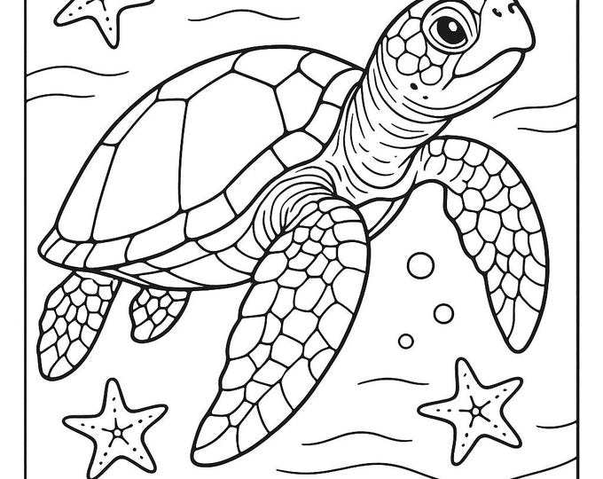 Sea Turtle Coloring Page - Etsy