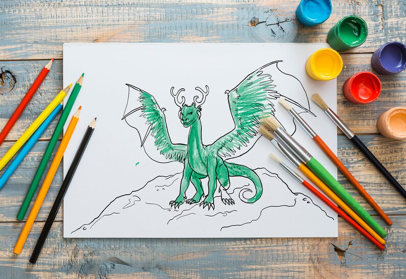 Kids Printable Colouring Book Dragon Illustration Download - Etsy