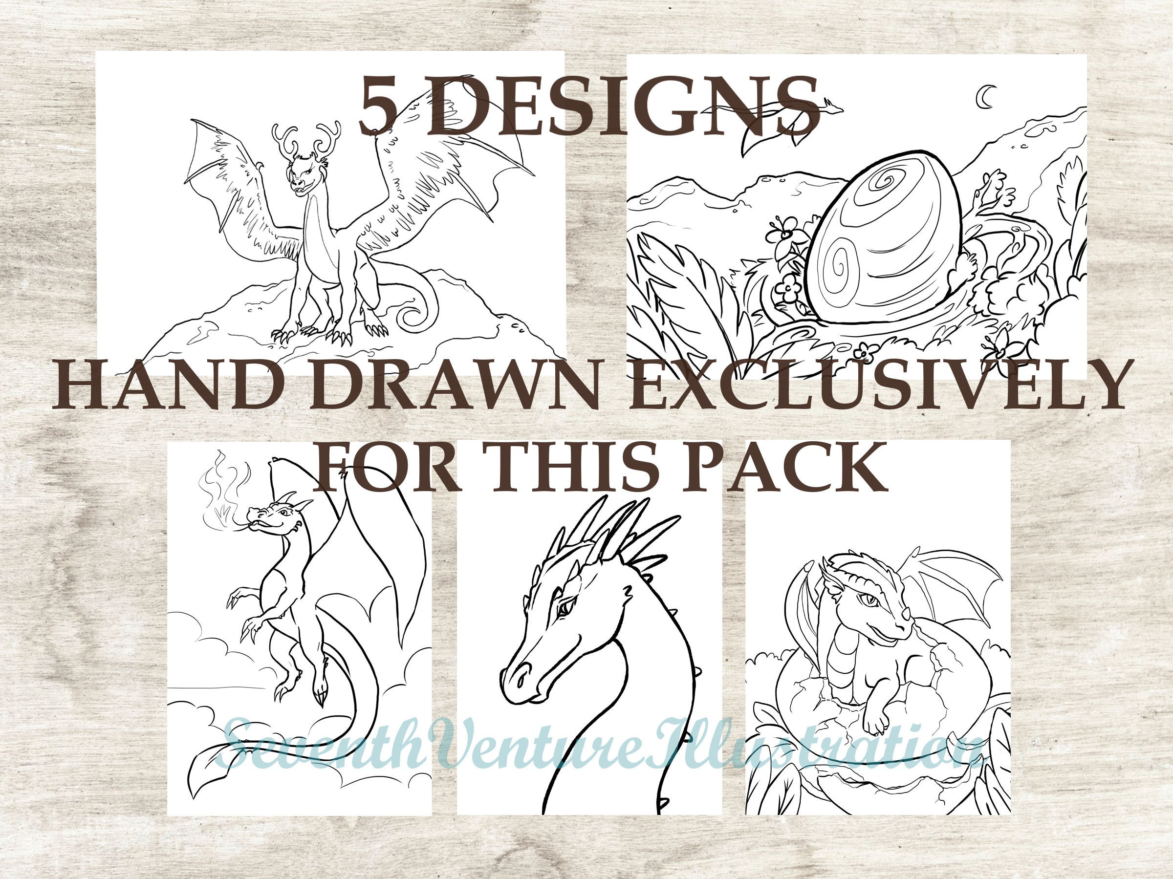 Kids Printable Colouring Book Dragon Illustration Download - Etsy