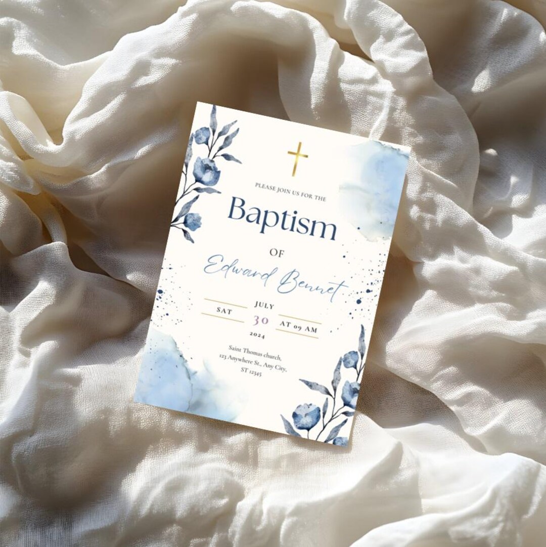 Editable Baptism Invitation Template, Floral Design (instant Download ...