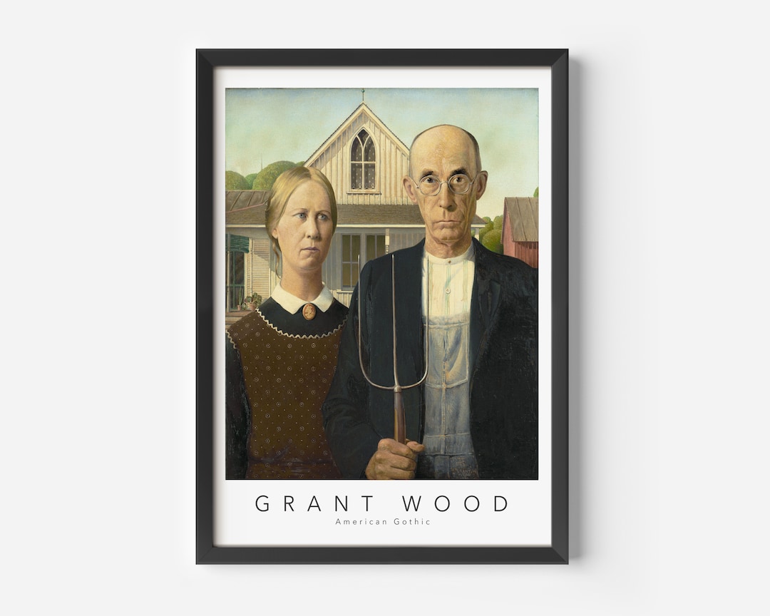 Grant Wood, American Gothic, Mid-century Art Poster, Famous Painting ...