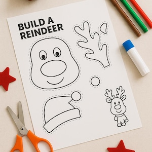 Build a Reindeer Printable | Holiday Craft Worksheet for Kids - Etsy