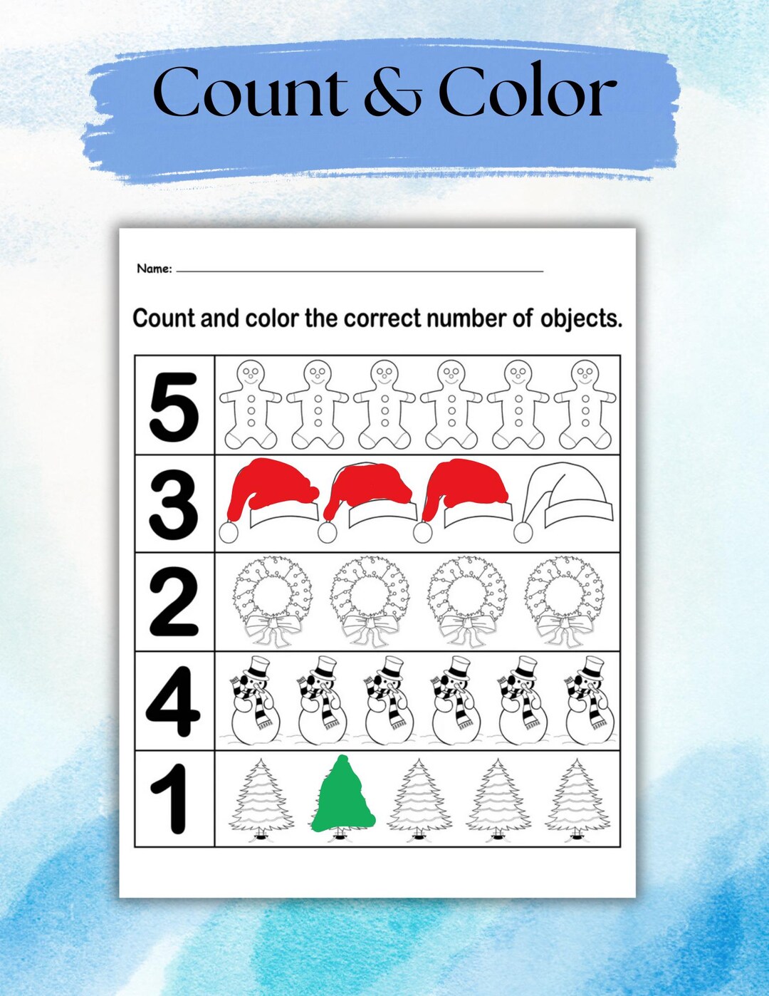 Count and Color Christmas Worksheet - Etsy