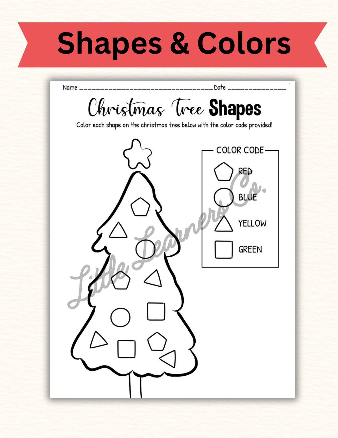 Christmas Tree Shapes Worksheet - Etsy