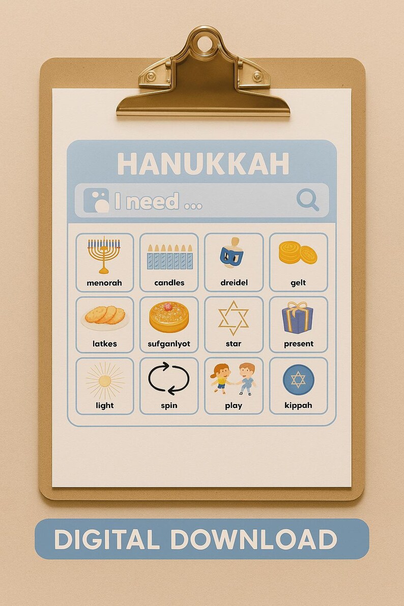 Hanukkah Communication Board | AAC Printable - Etsy