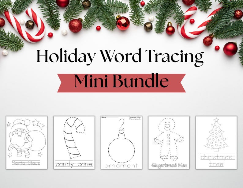 Holiday Word Tracing for Toddlers, Christmas Tracing Worksheets, Fine ...