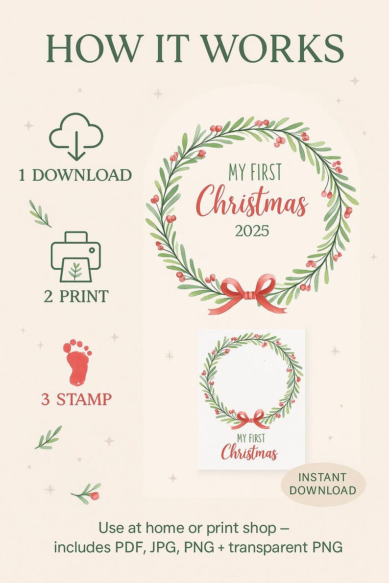 Baby Footprint Christmas Keepsake • My First Christmas Printable ...