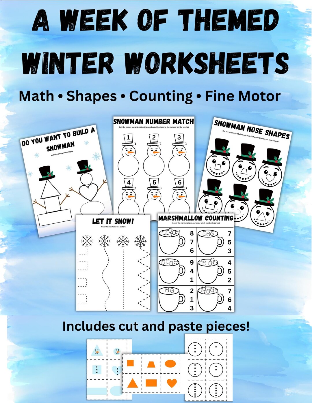 Winter Preschool Worksheets | Snowman Math Shapes Counting | Toddler ...