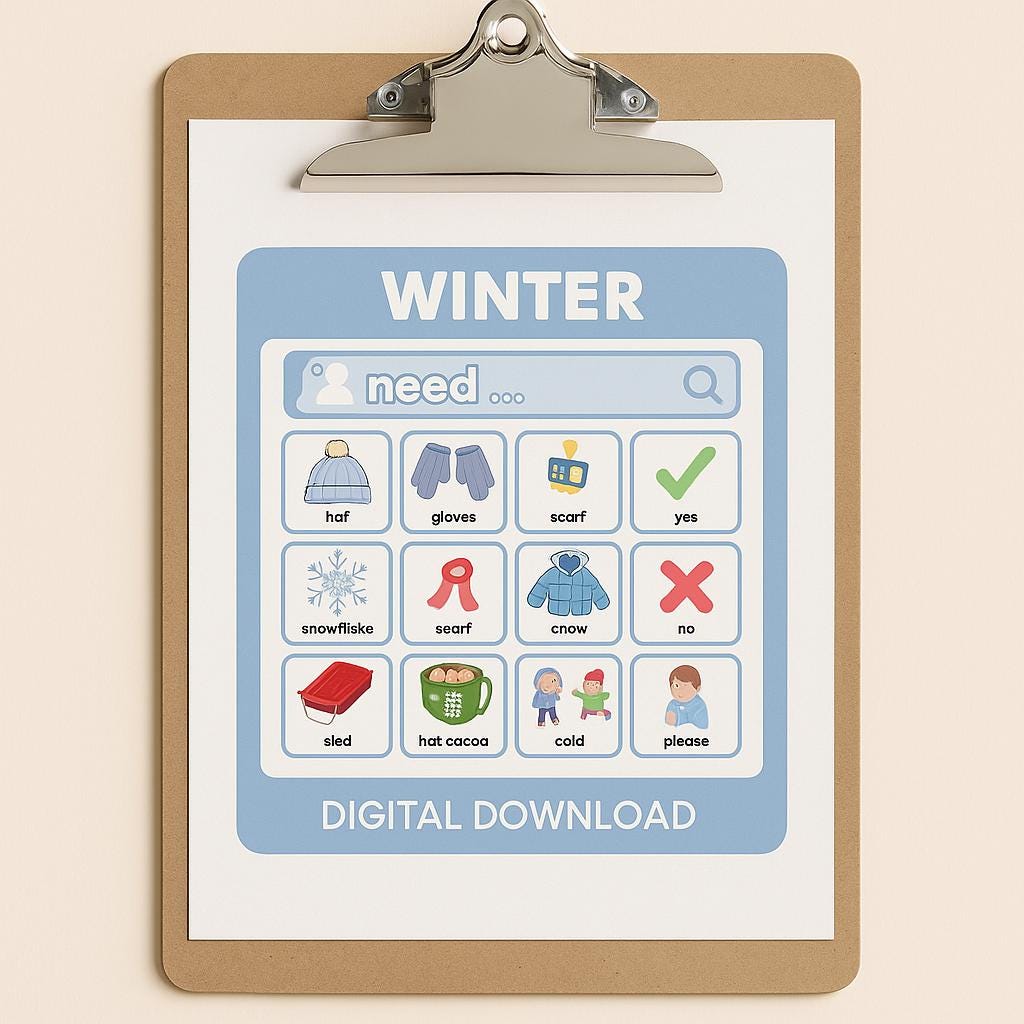 Winter Communication Board | AAC Printable - Etsy