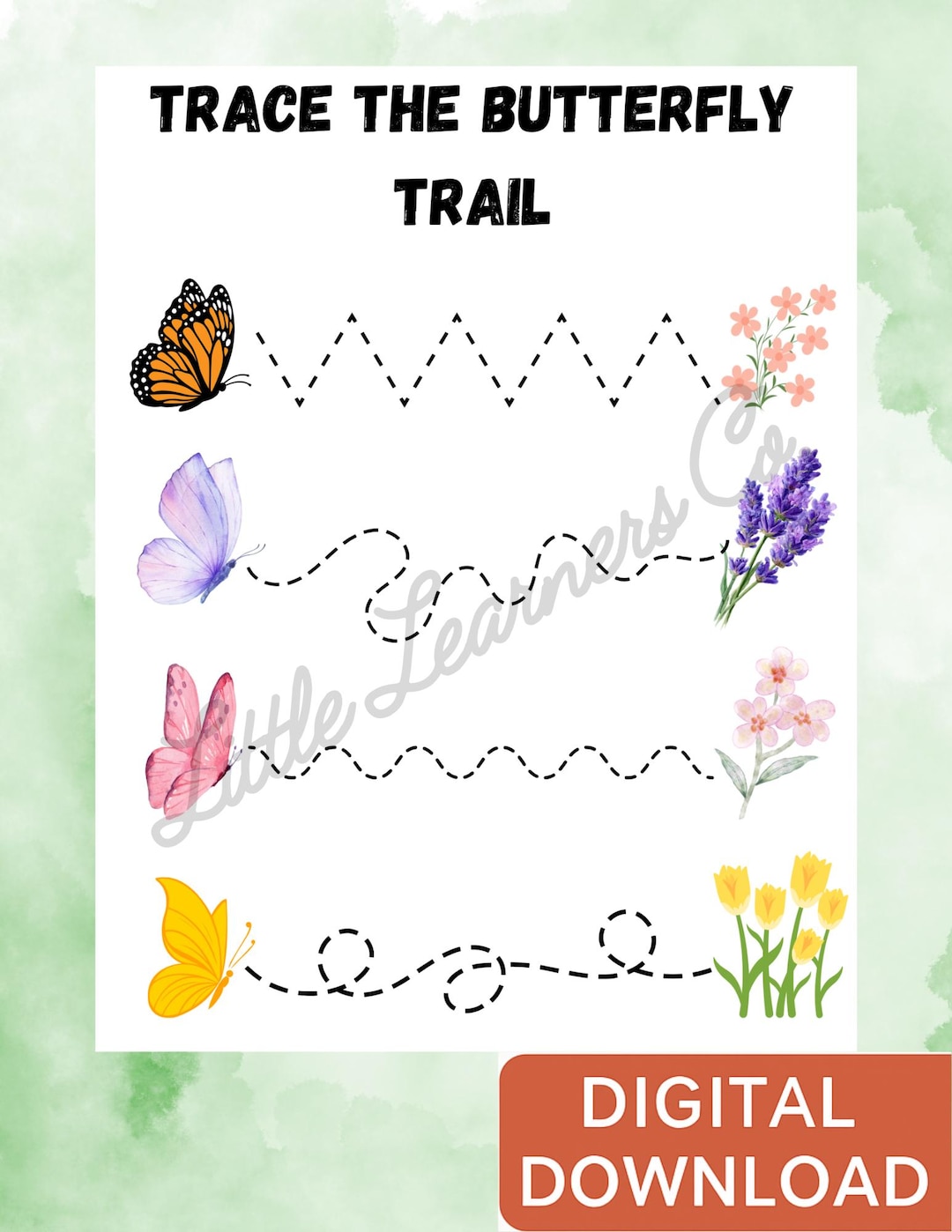 Trace the Butterfly Trail | Fine Motor Tracing Worksheet | Preschool ...