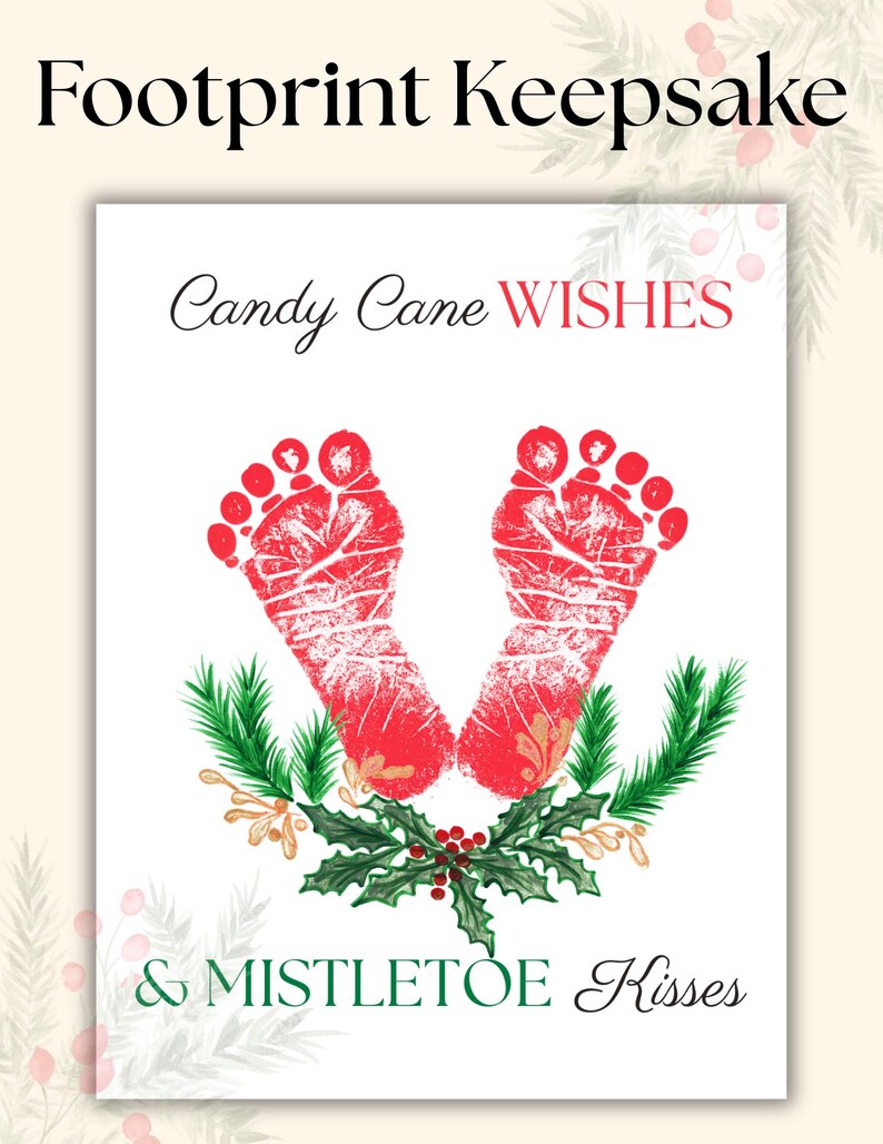 Candy Cane, Mistletoes, Footprint Craft, My First Christmas - Etsy