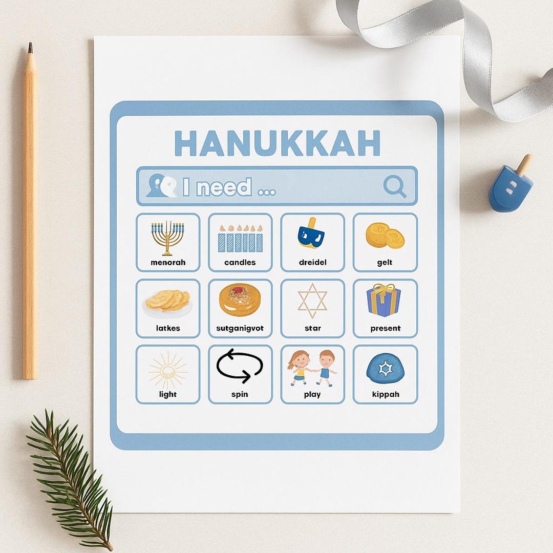 Hanukkah Communication Board | AAC Printable - Etsy
