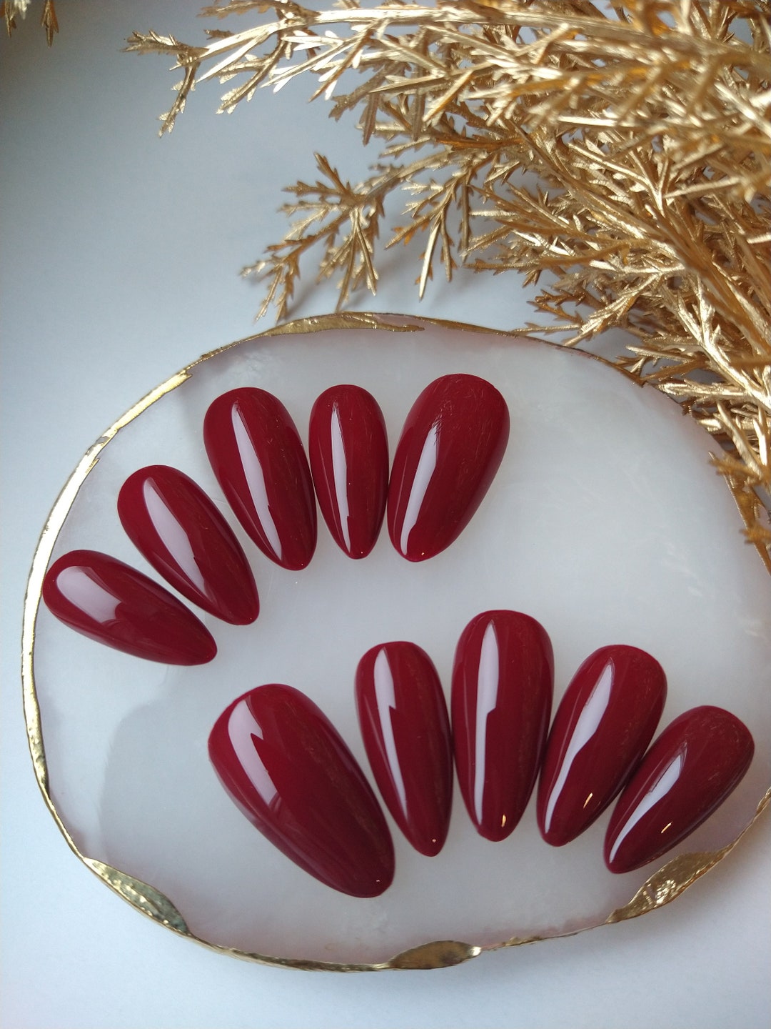 Dark Red 10 Press on Nails Press on Nails Gel Nails Artificial Nails ...