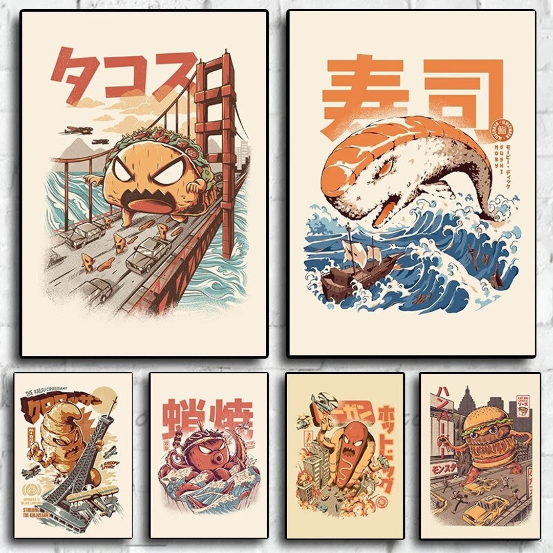 Food-themed Kaiju Monster Poster Set Deliciously Unique Wall - Etsy