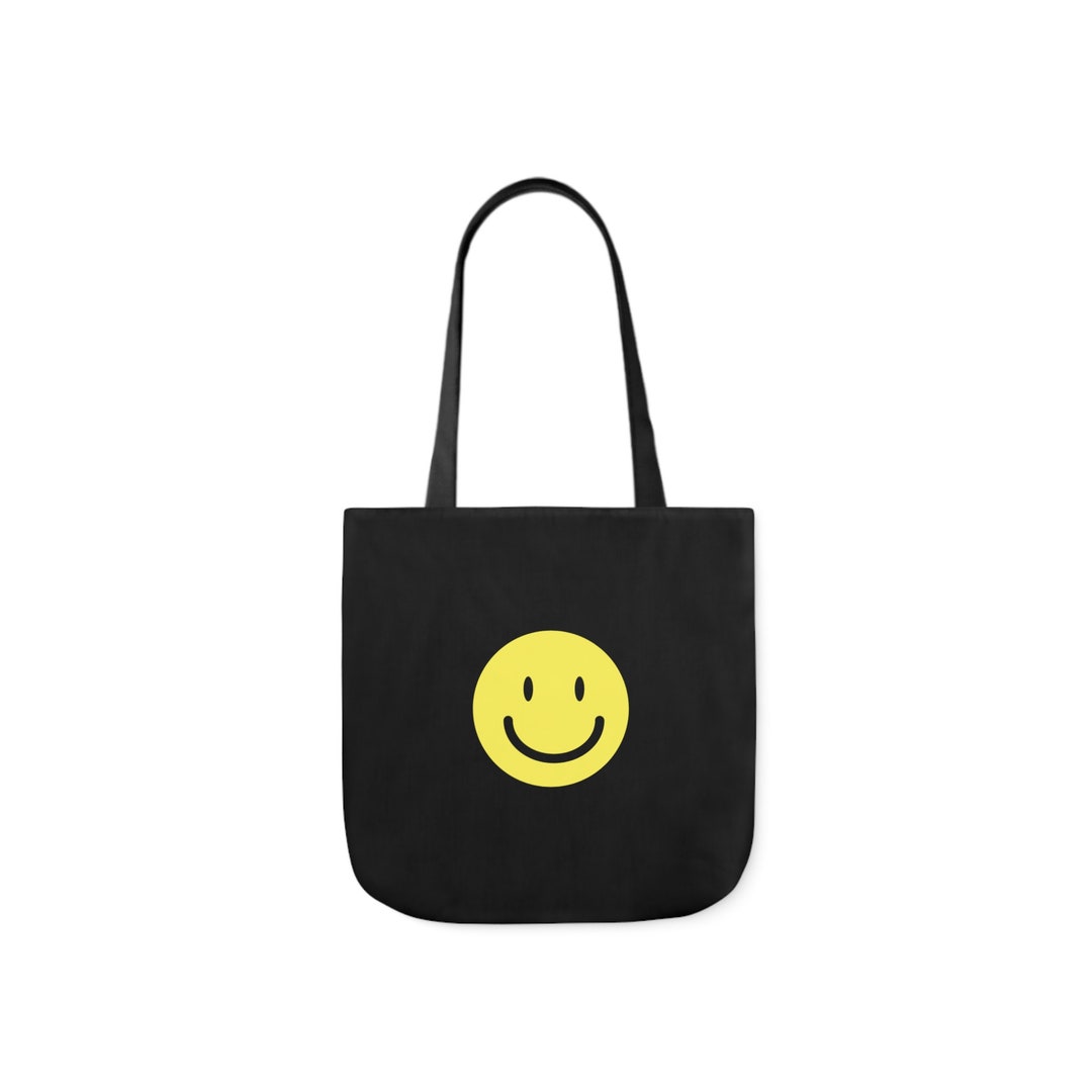 Smiley Face Black Canvas Tote Bag, 5-color Straps - Etsy