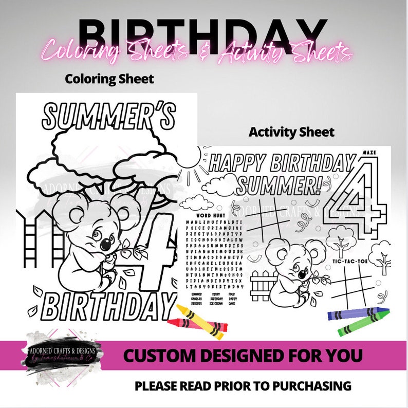 Birthday Coloring Page for Kids Custom Birthday Coloring Sheet Birthday ...