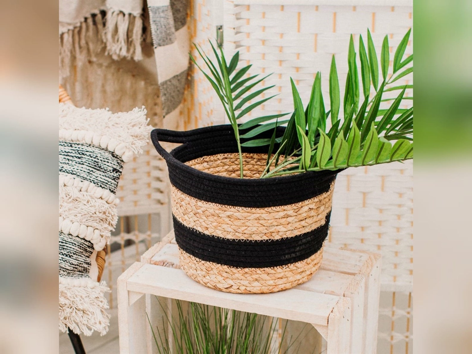 Black Rope & Grass Stripe Cotton Rope and Seagrass Storage - Etsy
